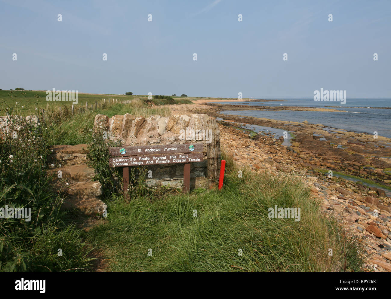 warning sign on Fife Coastal Path to St Andrews Scotland September 2010 ...