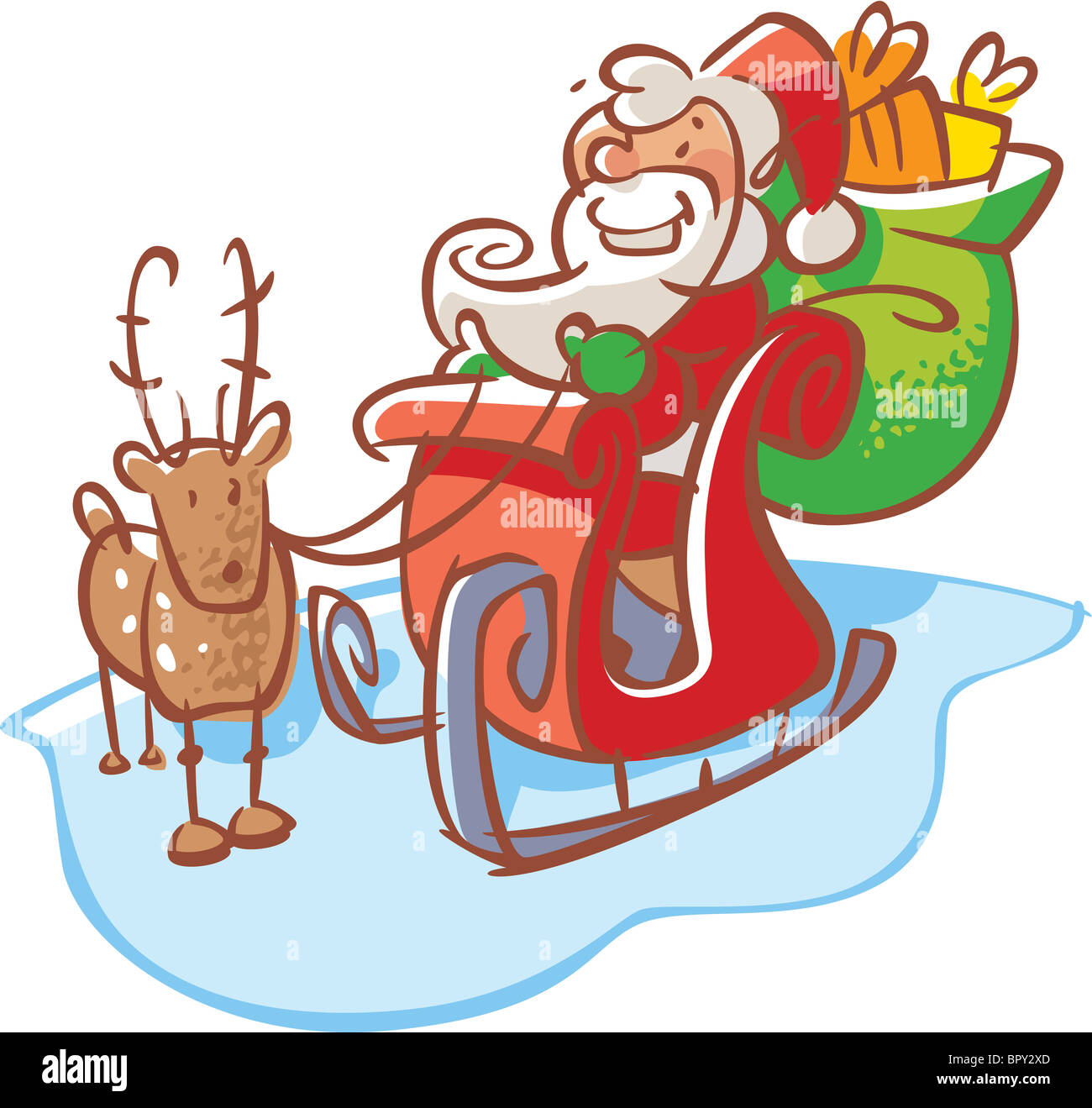 Santa claus with sleigh and reindeer hi-res stock photography and ...