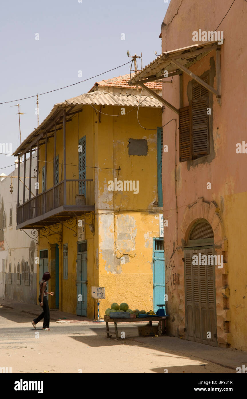 Street scene, Colonial architecture, Saint-Louis, Senegal Stock Photo ...