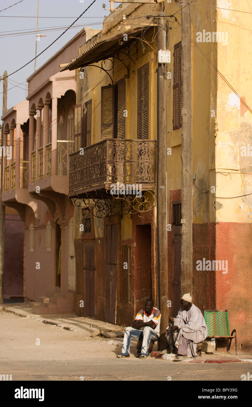 Street scene, Colonial architecture, Saint-Louis, Senegal Stock Photo ...