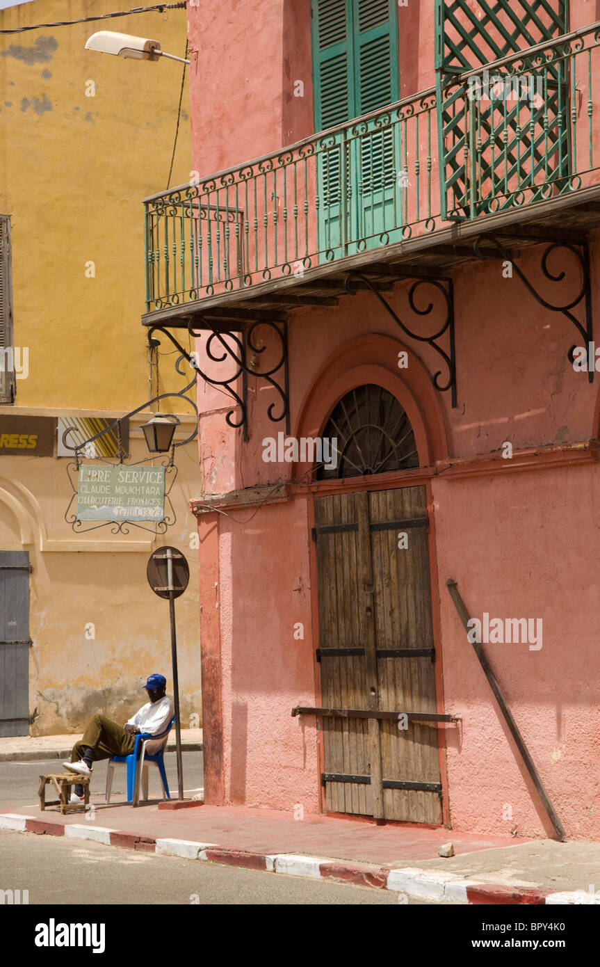 Street scene, Colonial architecture, Saint-Louis, Senegal Stock Photo ...