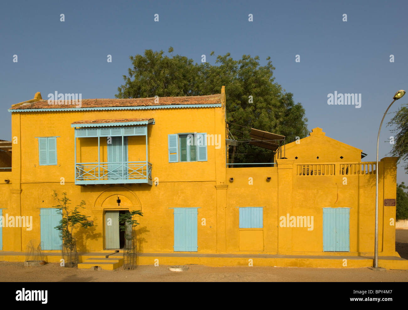 Colonial house on the historical embankment of the Senegal river, Podor ...