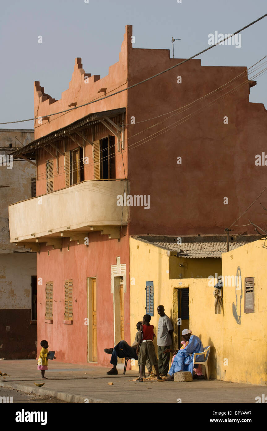 Street scene, Colonial architecture, Saint-Louis, Senegal Stock Photo ...