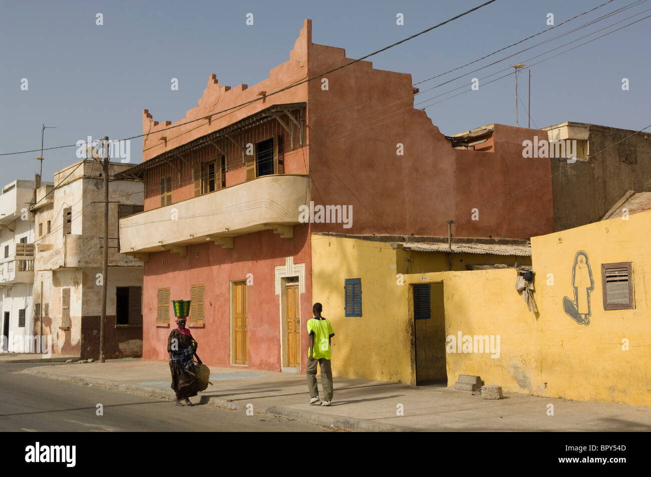 Street scene, Colonial architecture, Saint-Louis, Senegal Stock Photo ...