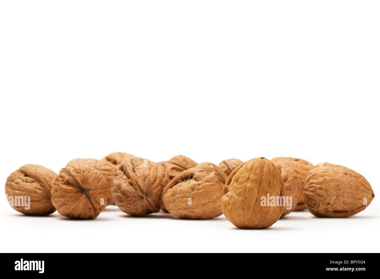 a lot of walnuts on white background Stock Photo - Alamy