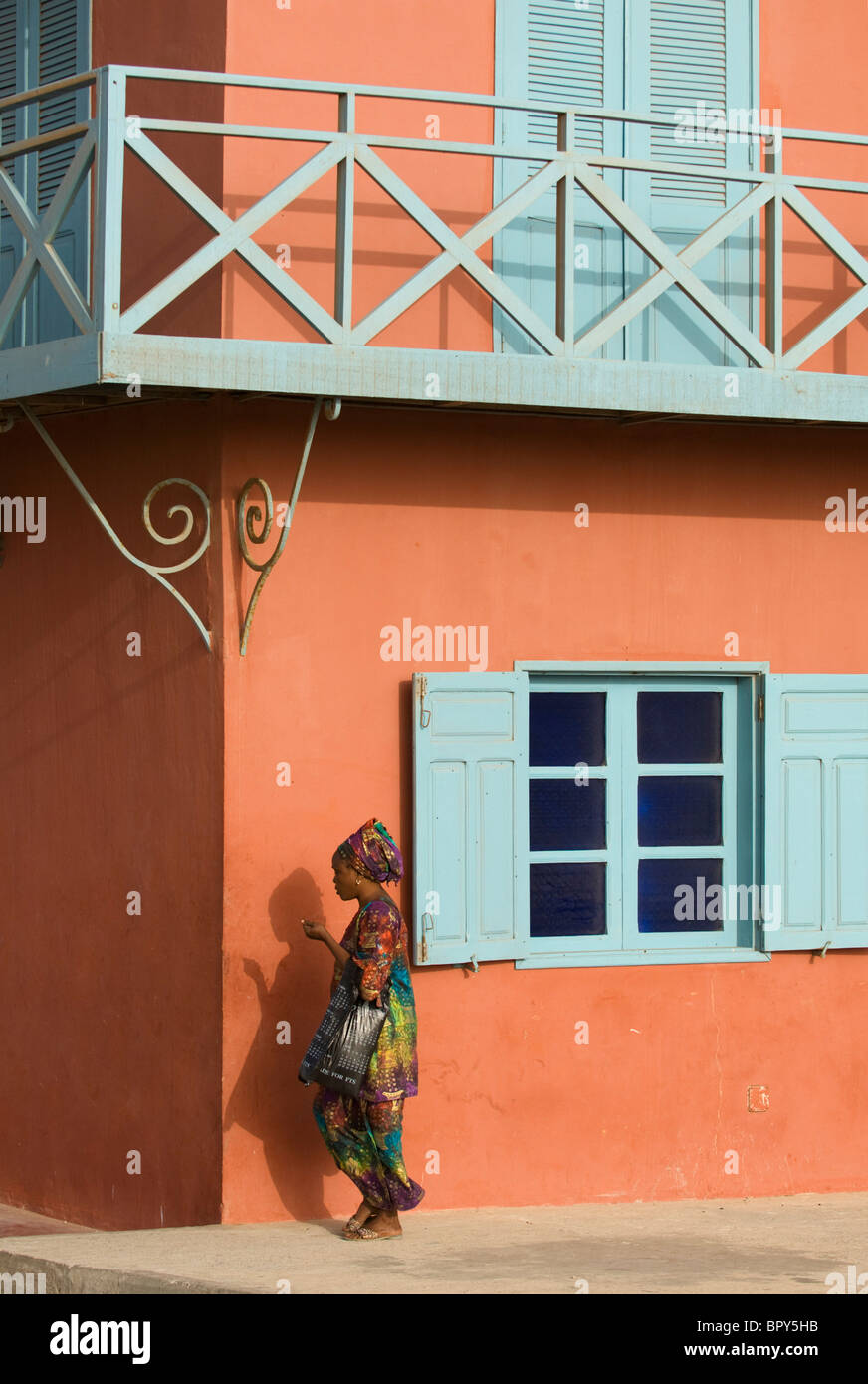 Street scene, Colonial architecture, Saint-Louis, Senegal Stock Photo ...