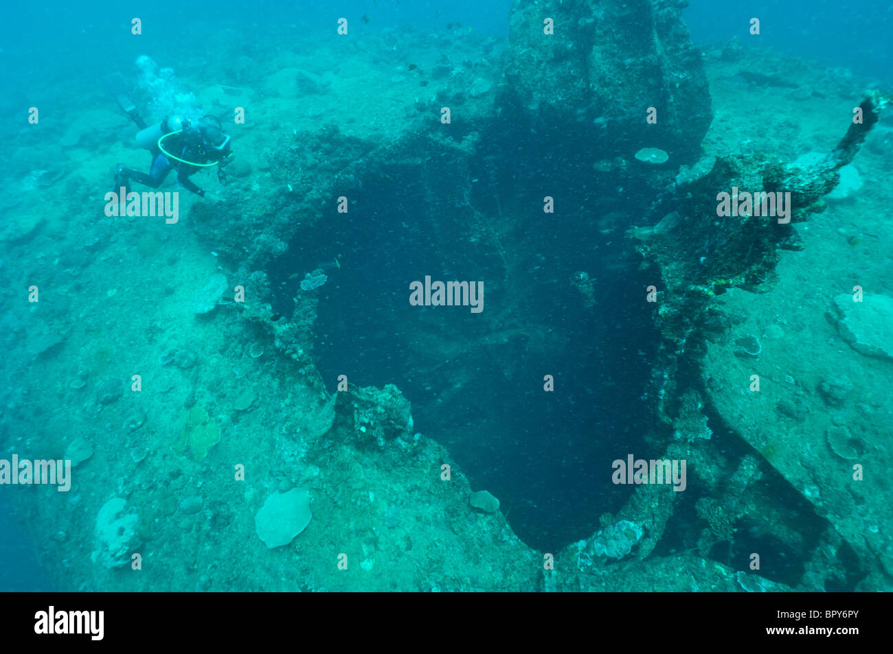 Explosion damage on the hull of the 'Shinwa Maru', Manokwari, West ...