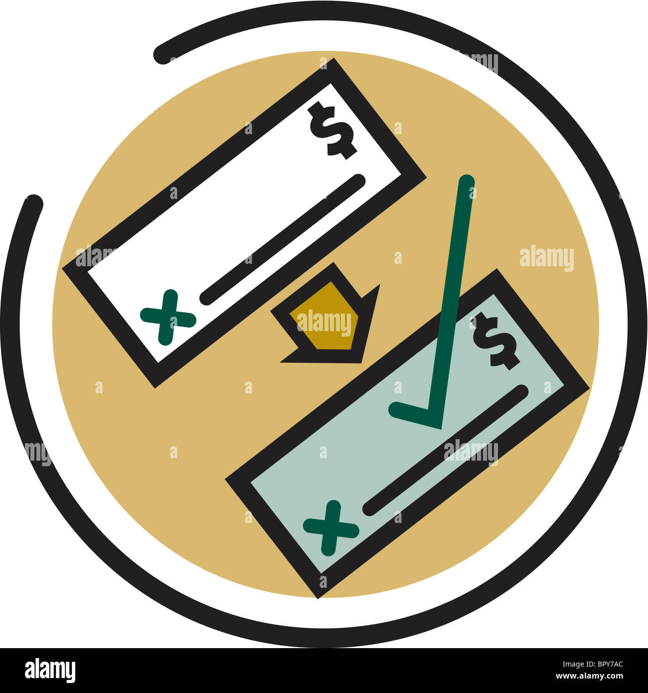 Illustration of a cheque transaction Stock Photo - Alamy