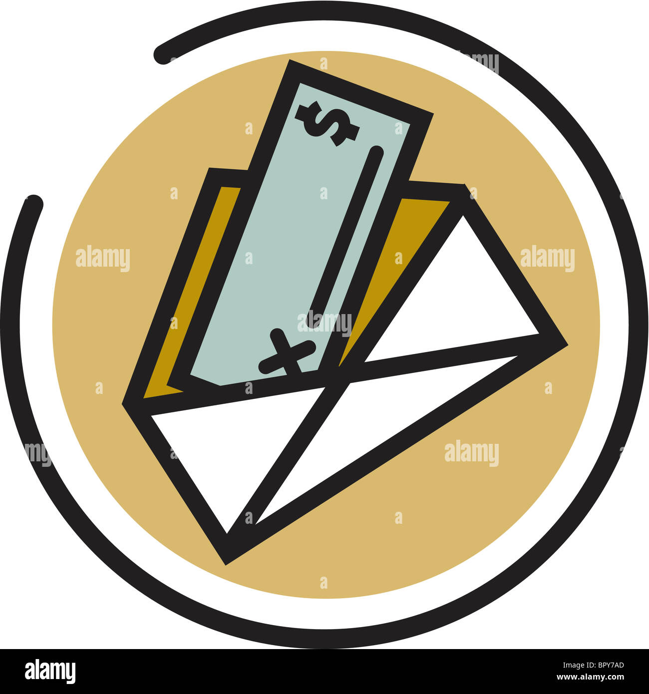 Illustration of a cheque in an envelope Stock Photo - Alamy