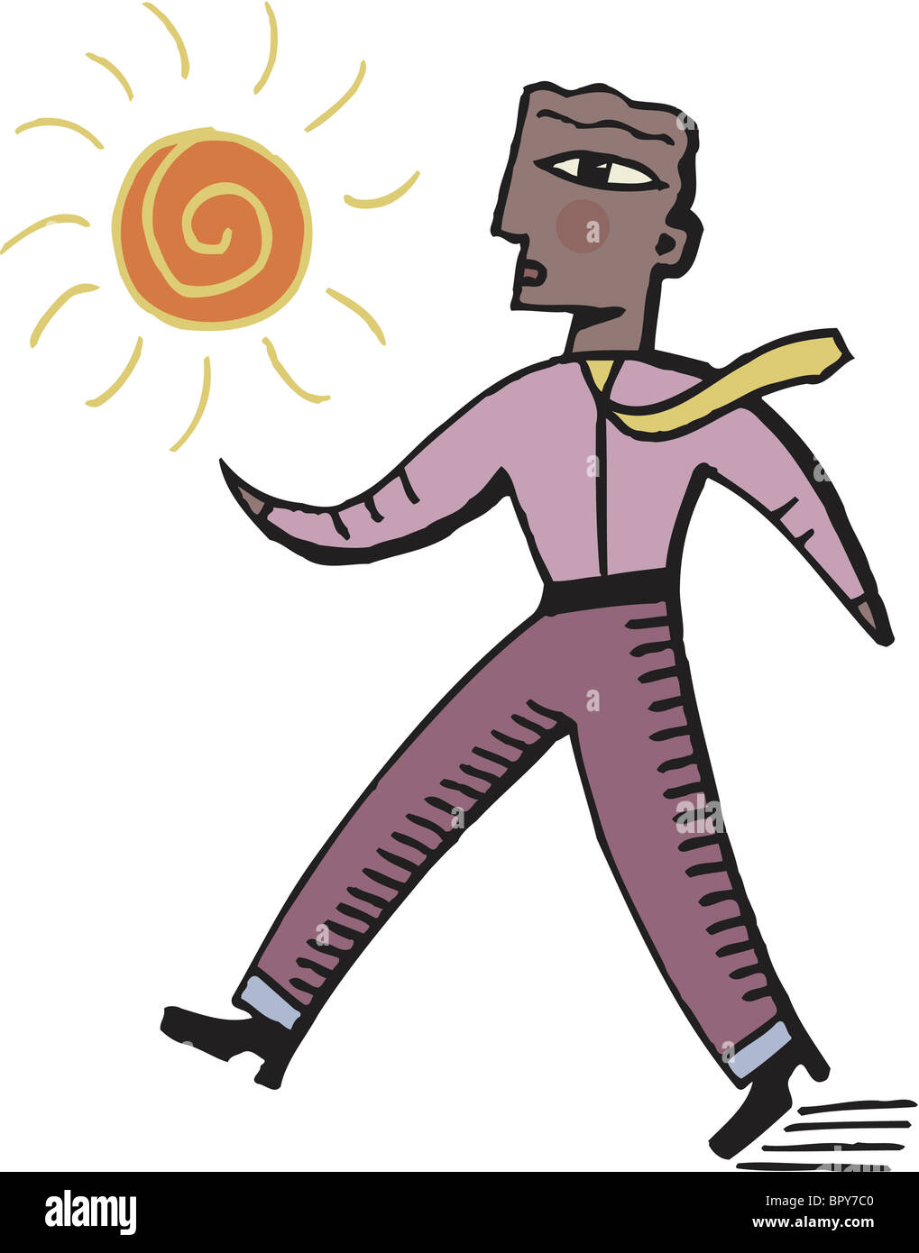 Illustration of a businessman pointing to a sun Stock Photo - Alamy