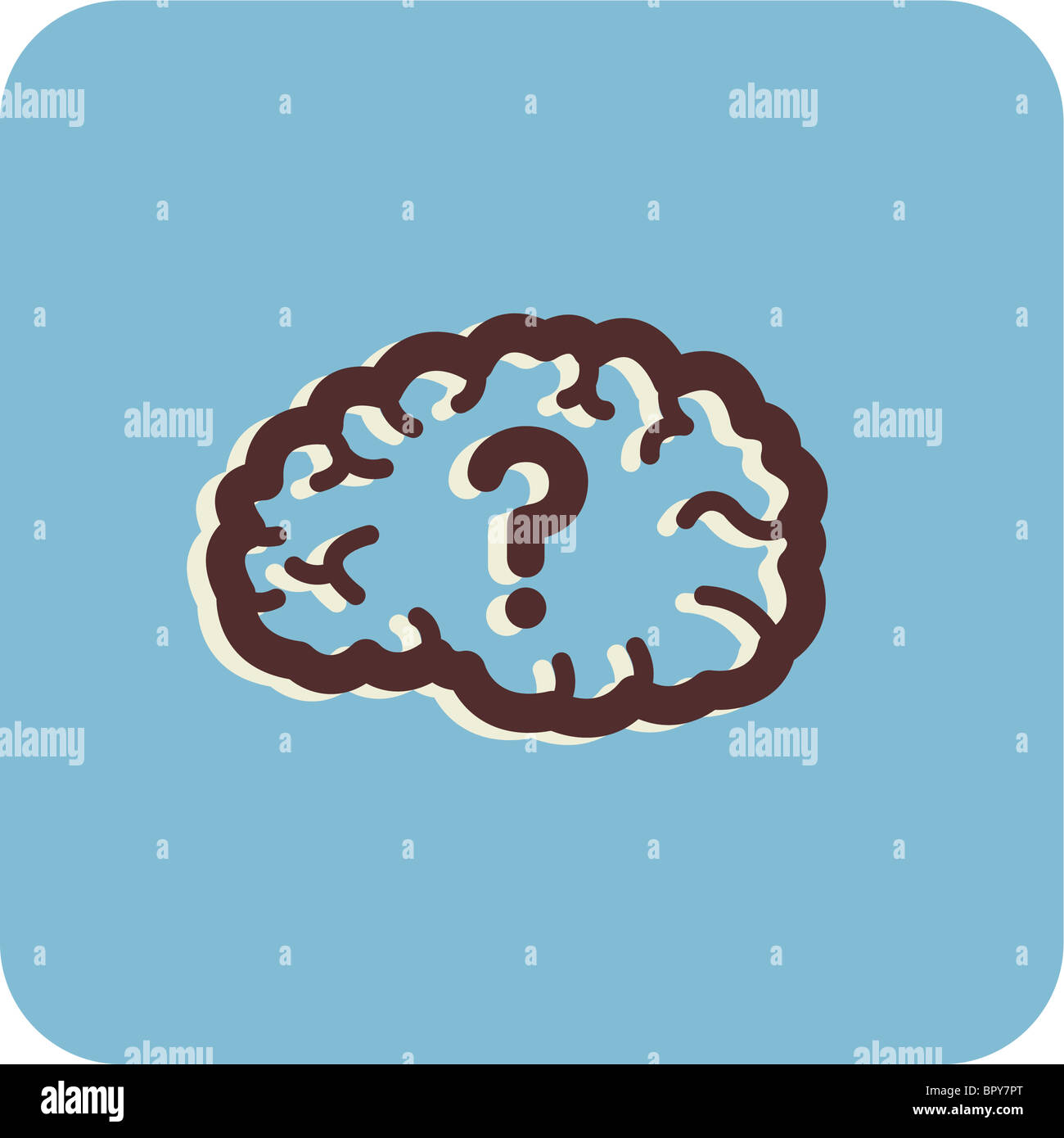 Illustration of a brain with a question mark inside it Stock Photo - Alamy