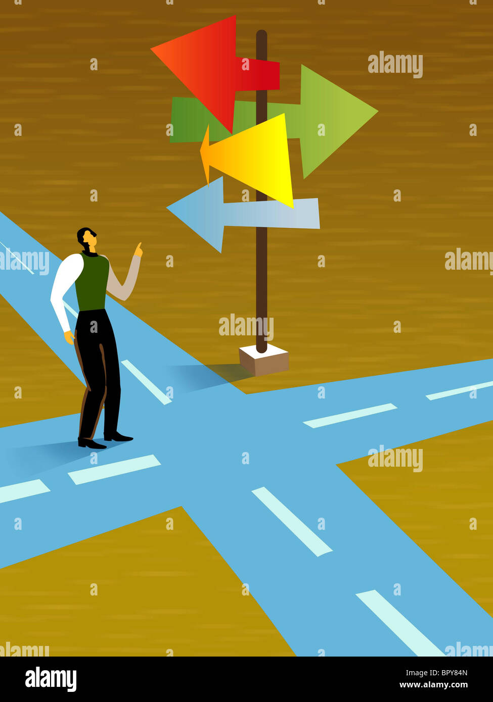 A businesswoman at a crossroads deciding which path to go Stock Photo ...