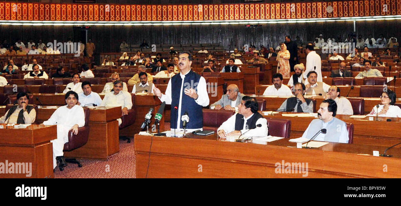 Prime Minister Syed Yousuf Raza Gillani addresses the National Assembly ...