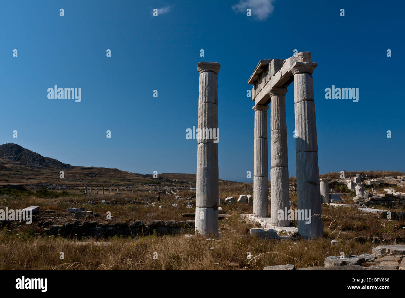 The remains of the entrance of the Agora in Delos Stock Photo - Alamy