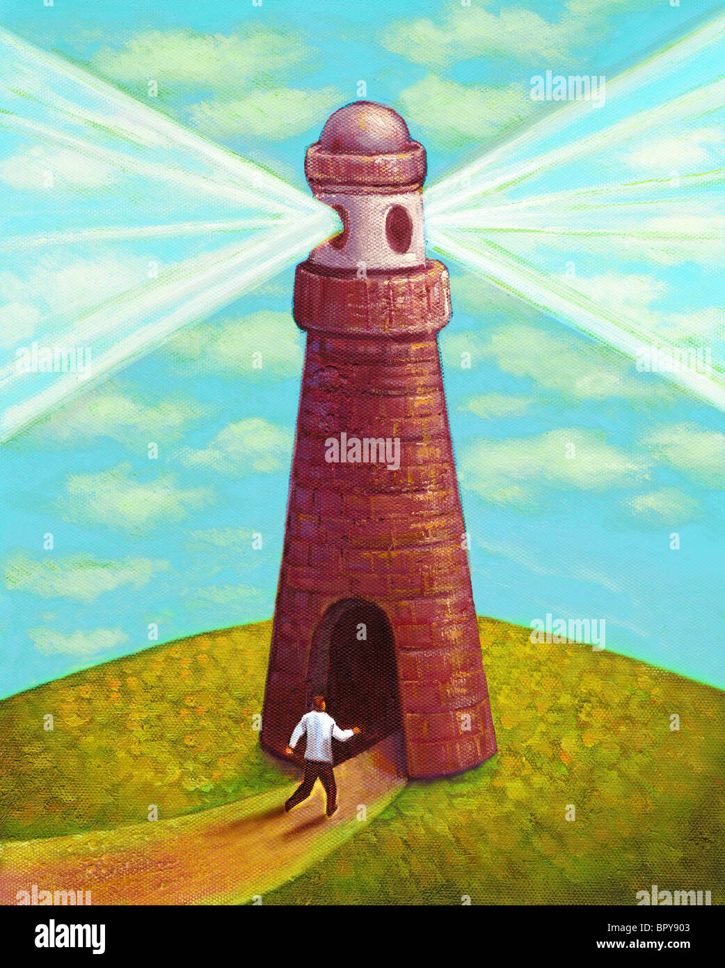 A man entering a lighthouse Stock Photo - Alamy