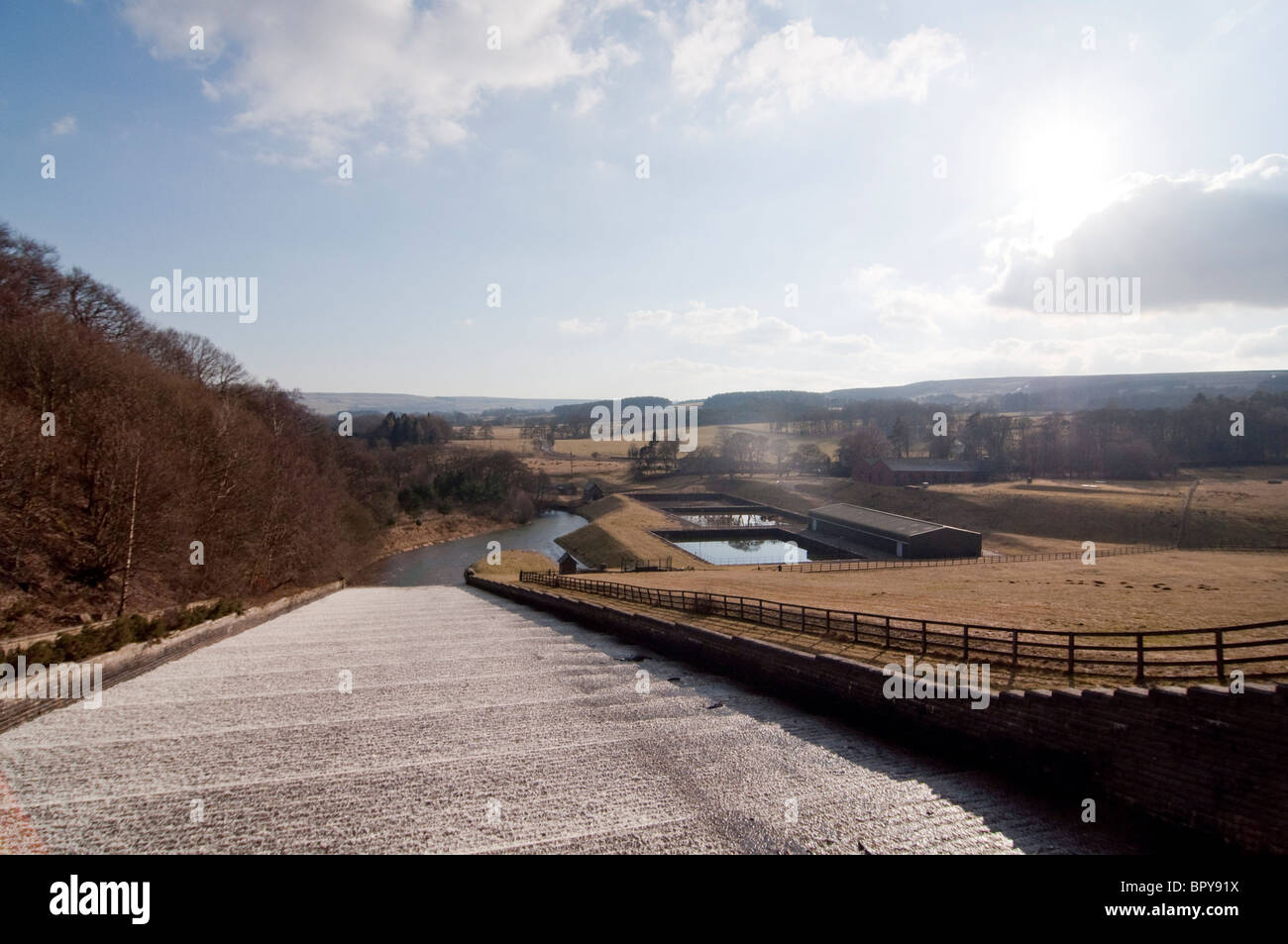 The dam at the Tunstall Reservoir in County Durham, England Stock Photo ...