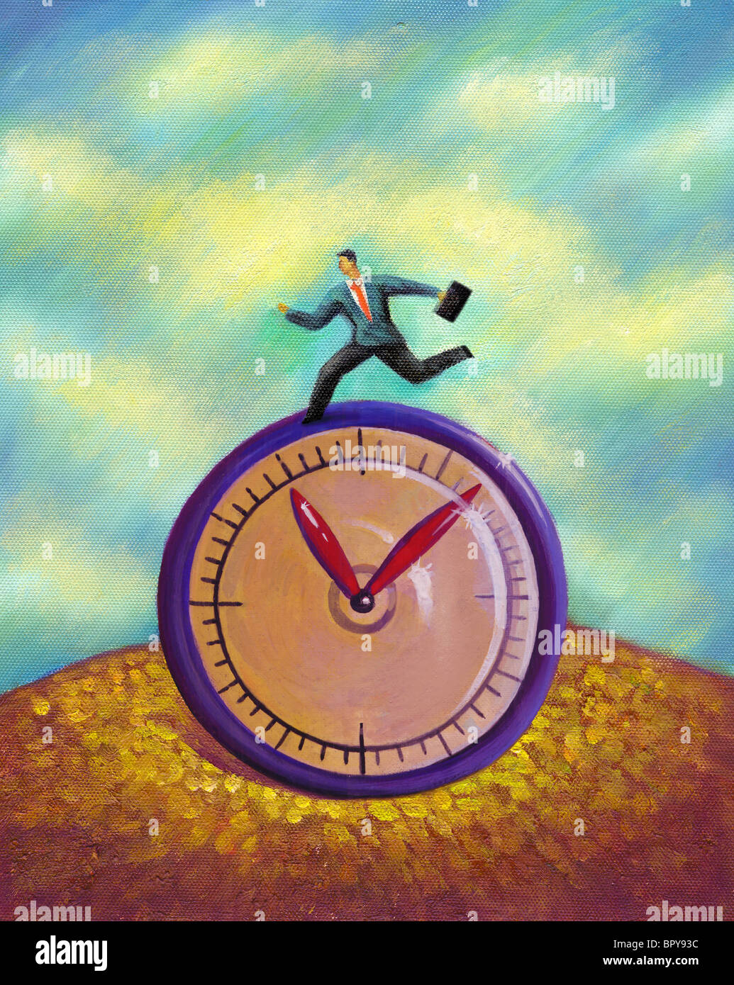 A business man running on top of a clock Stock Photo - Alamy