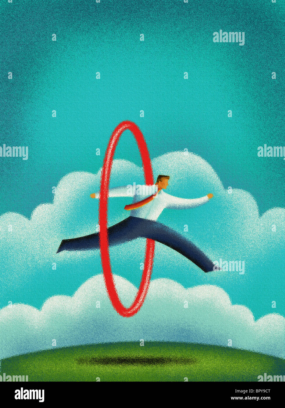 A business man jumping through a hula hoop Stock Photo - Alamy