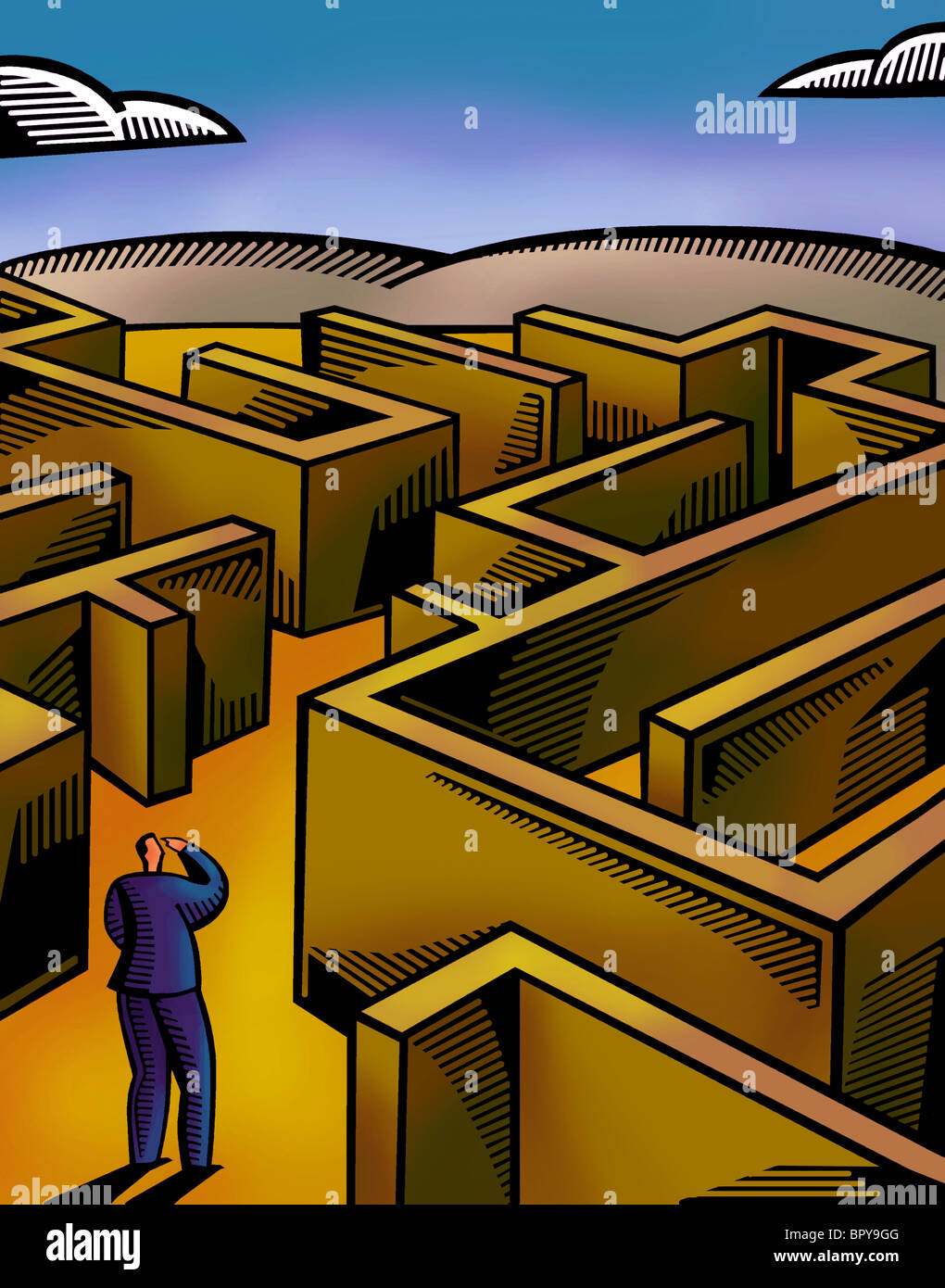 A businessman walking through a maze Stock Photo - Alamy