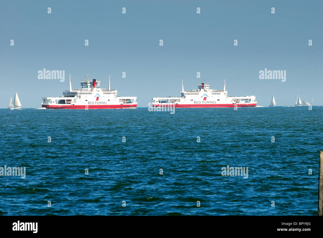 Isle of Wight car ferries passing at sea Stock Photo - Alamy