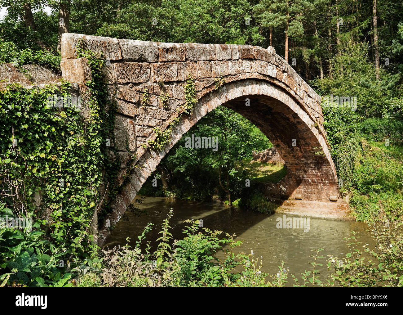A view of the ancient Beggars bridge at Glaisdale in the Esk Valley ...