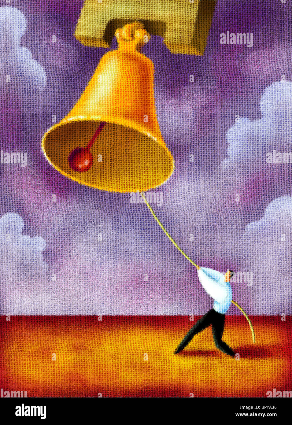 A businessman ringing a large bell Stock Photo - Alamy