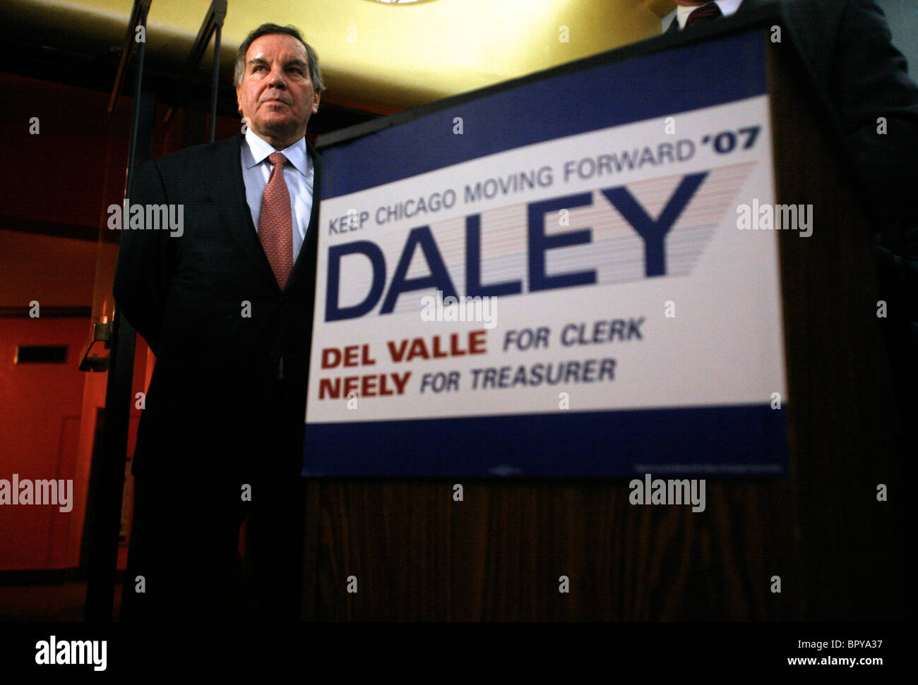 Chicago Mayor Richard M. Daley, listens prior to being introduced at a ...