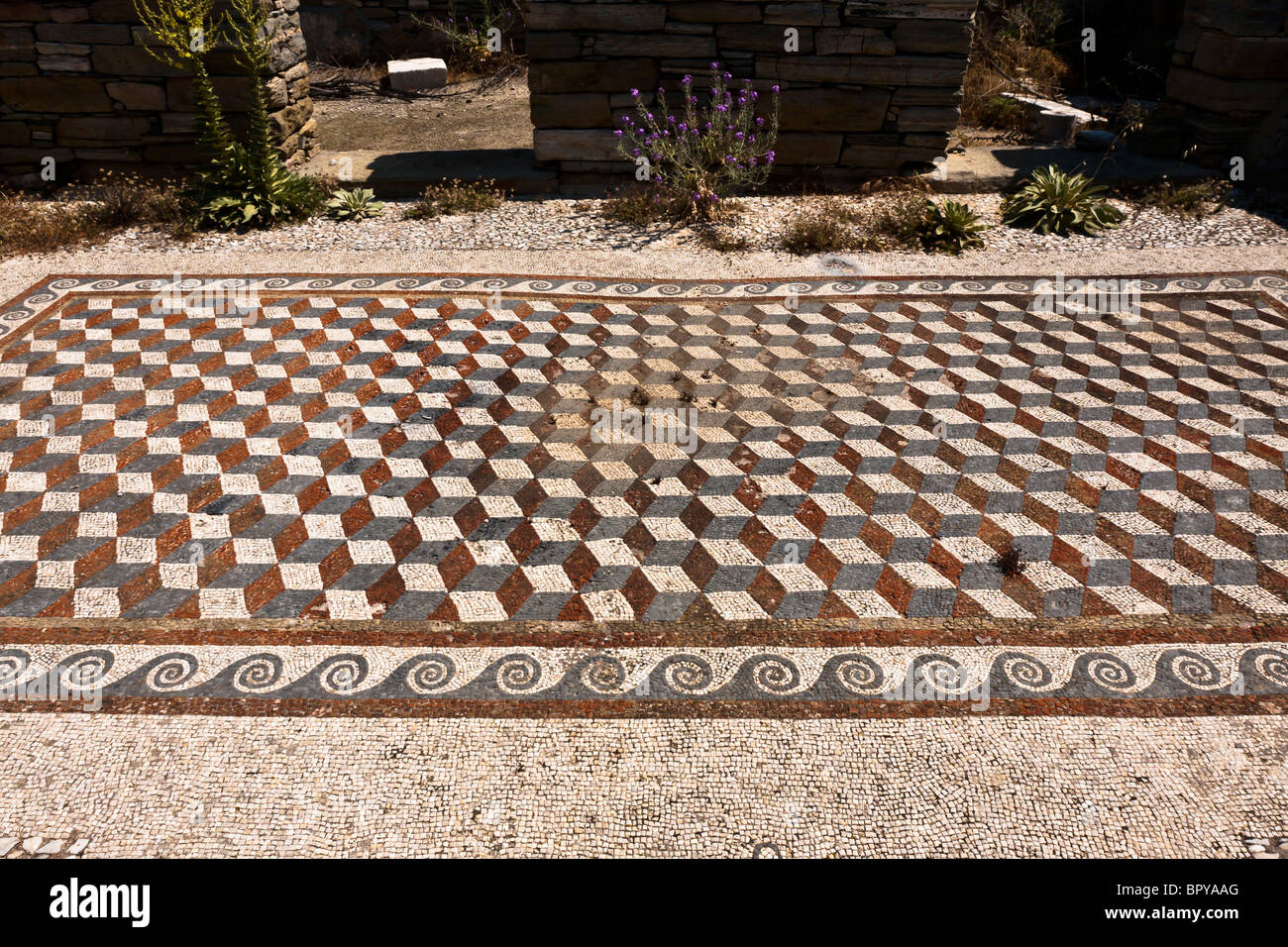 Cleopatra's house floor, on the ruins of the ancient Delos Stock Photo ...