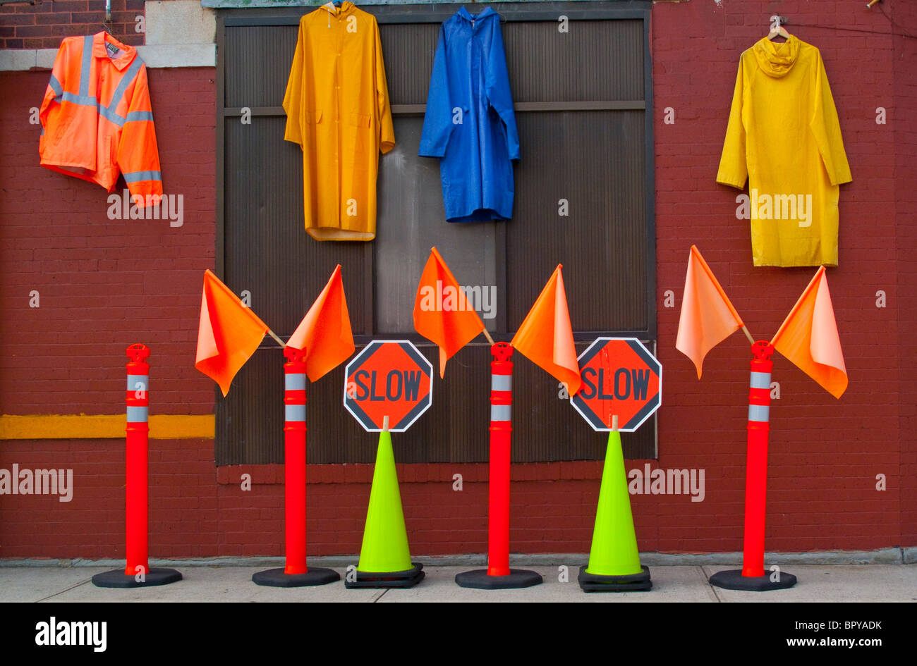 road work signs and clothes Stock Photo - Alamy