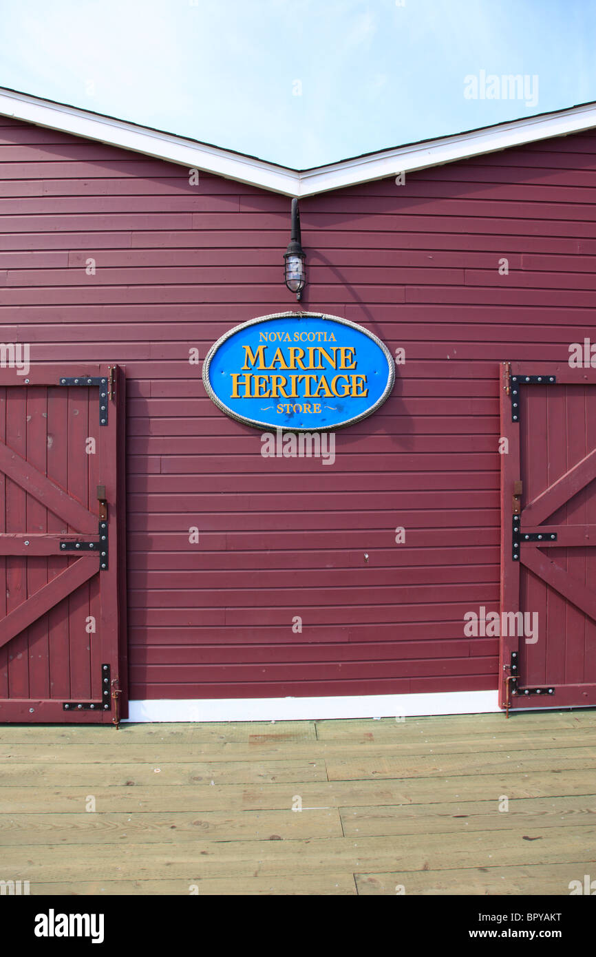 sign of Marina Heritage store at Harbourwalk, port of Halifax, Nova ...