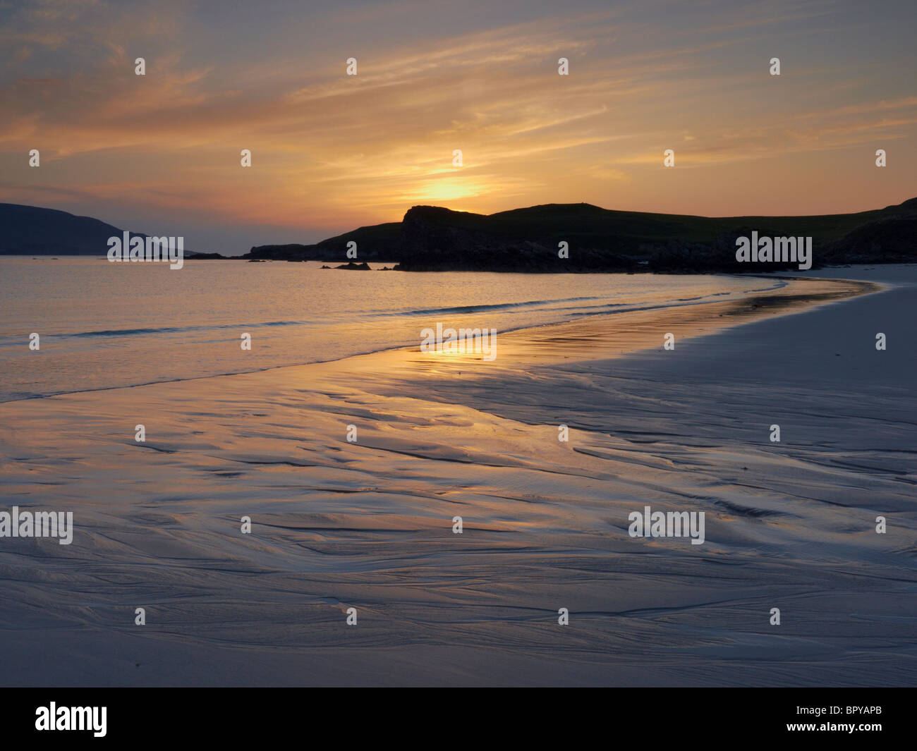 Sunset at Balnakeil Bay on the far north west coast of Scotland UK ...