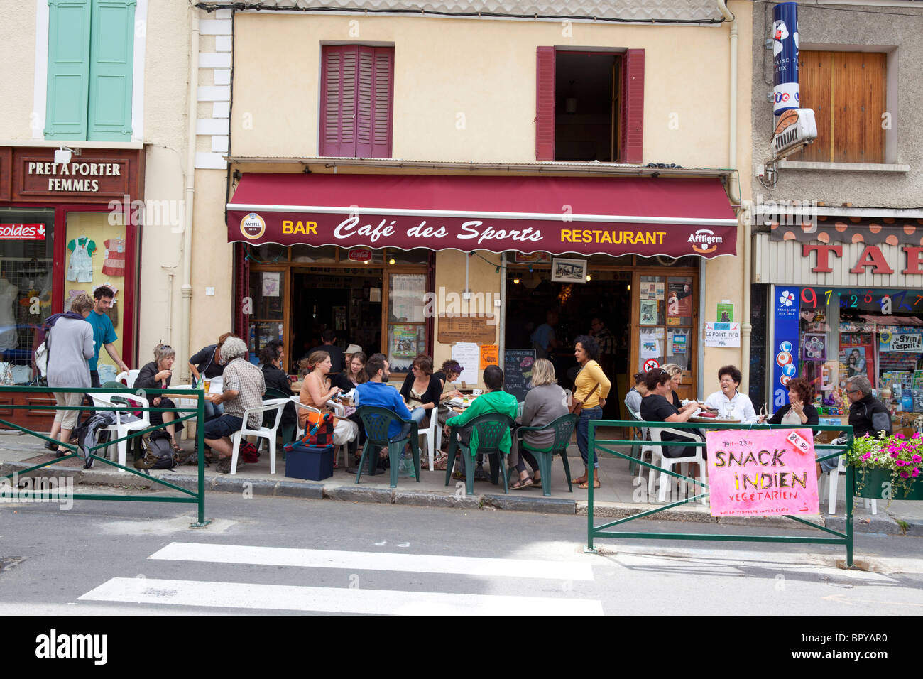 cafe scene in town of Mens, France Stock Photo - Alamy