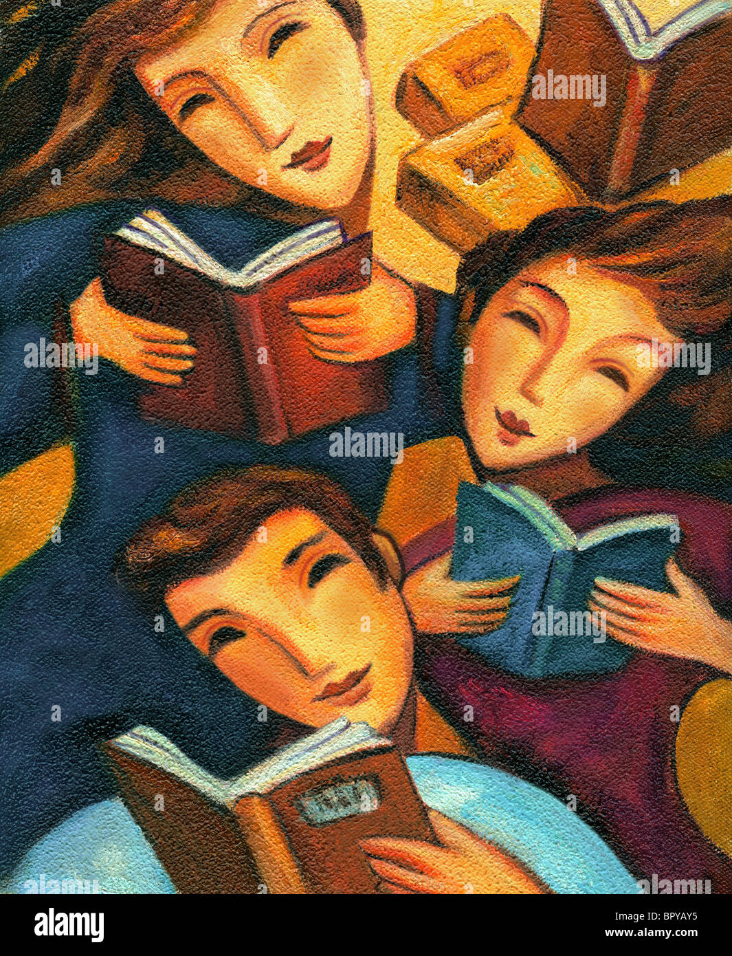 A group of three people reading books Stock Photo - Alamy