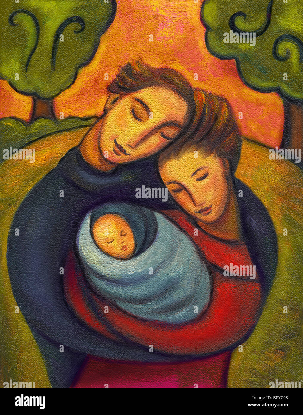 An illustration of a family embracing Stock Photo - Alamy