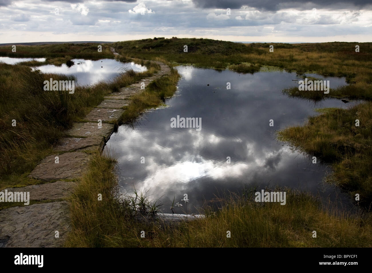 The Pennine Way path across the summit of Black Hill, West Yorkshire ...