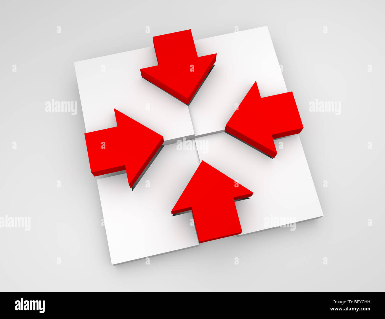 Conceptual illustration of red arrow directed into center and white ...