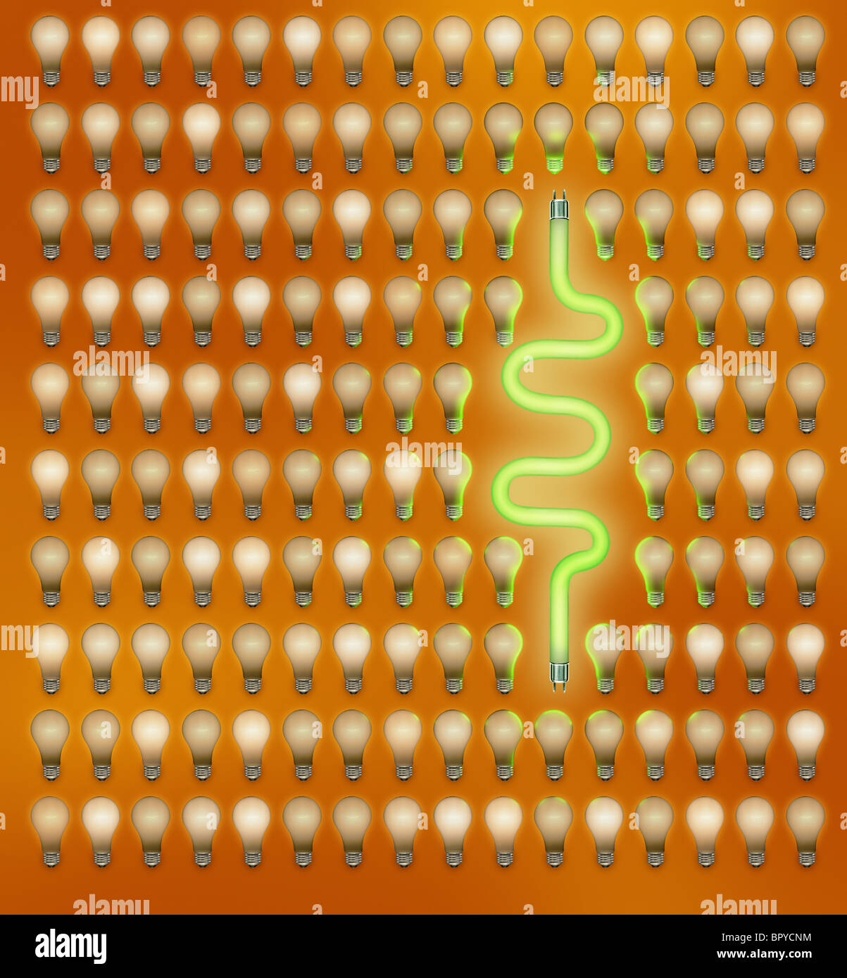 bright fluorescent light in field of dull incandescent light bulbs ...
