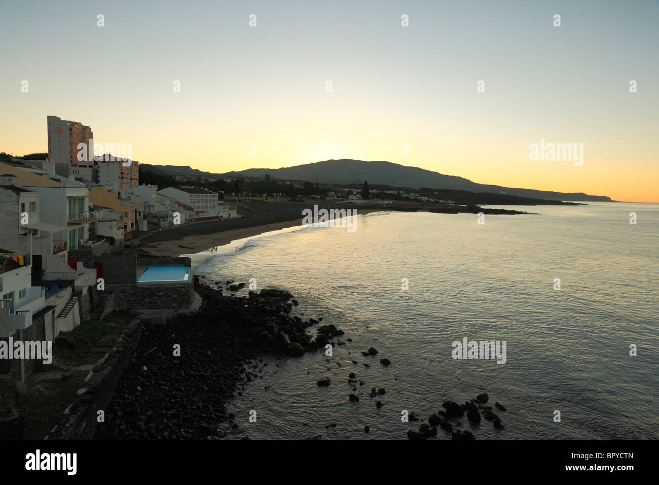 Sunrise at Sao Roque. Sao Miguel island, Azores, Portugal Stock Photo ...