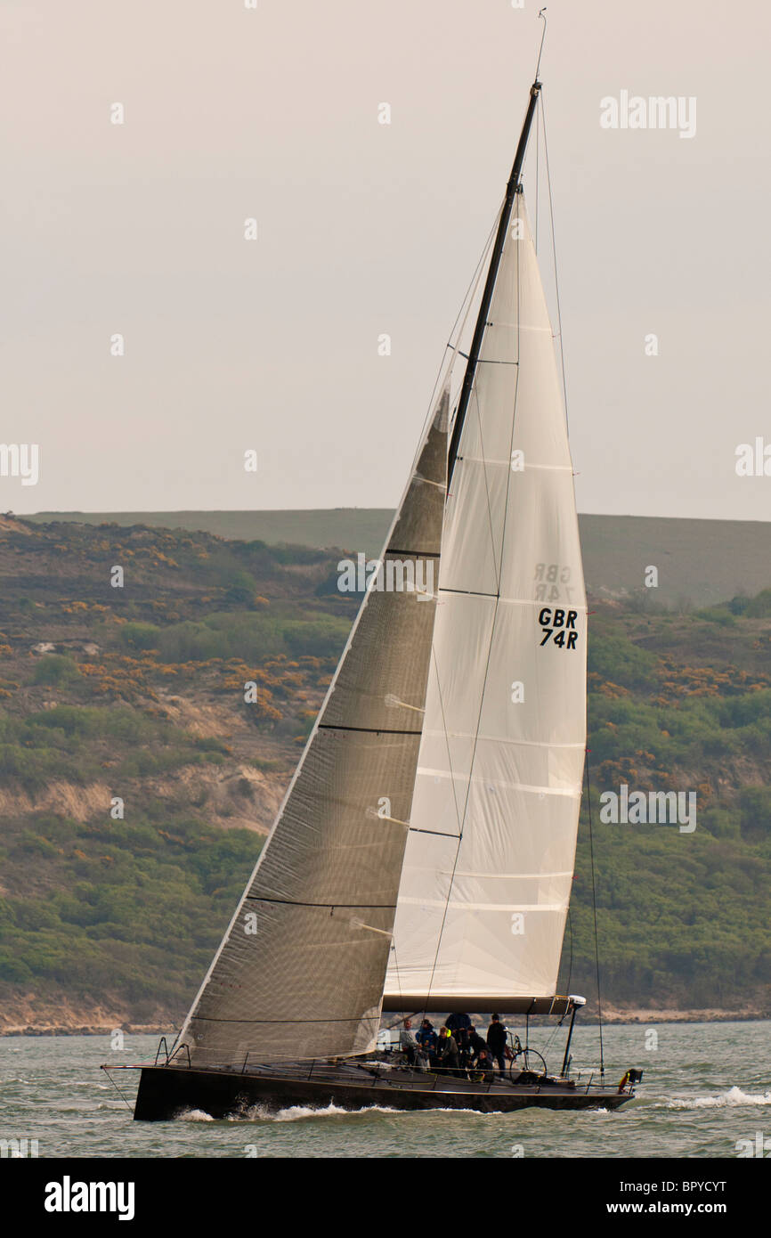 Maxi Yacht Jethou in the Hurst Narrows Isle of Wight UK Stock Photo - Alamy
