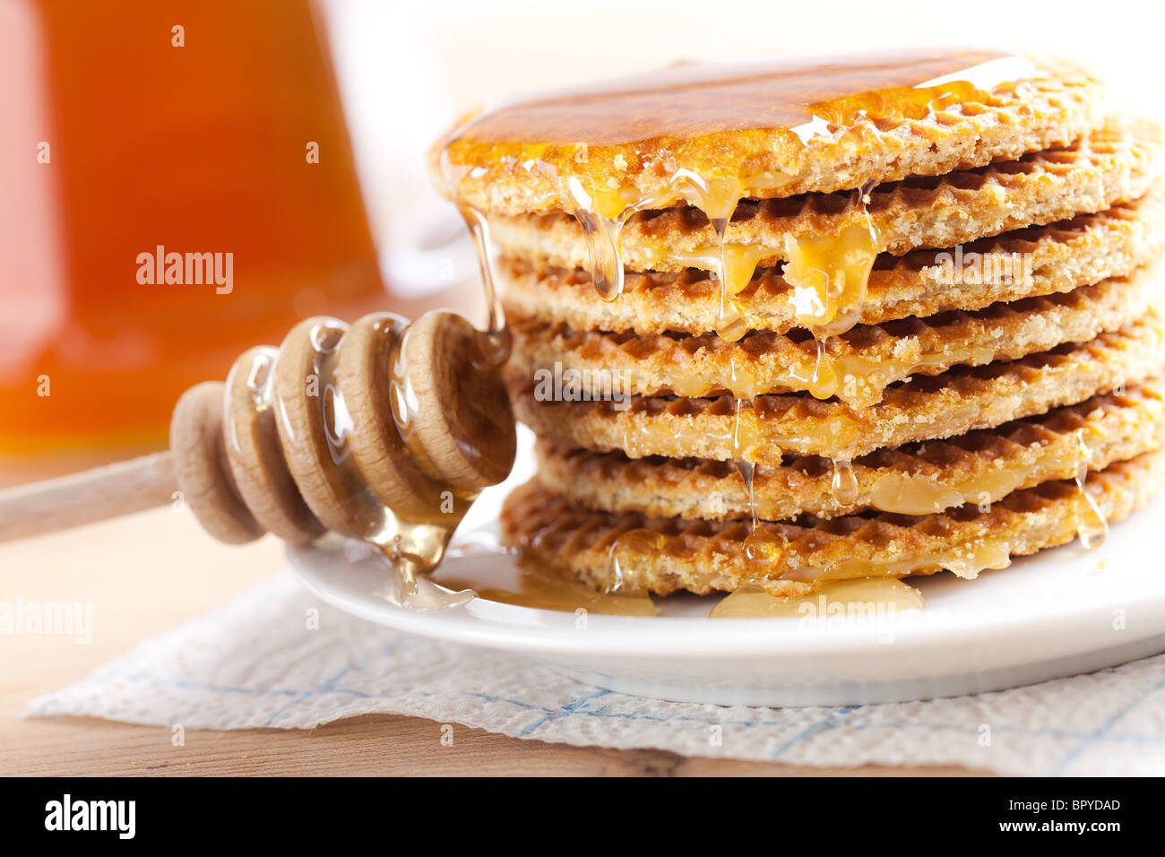waffle with honey Stock Photo - Alamy