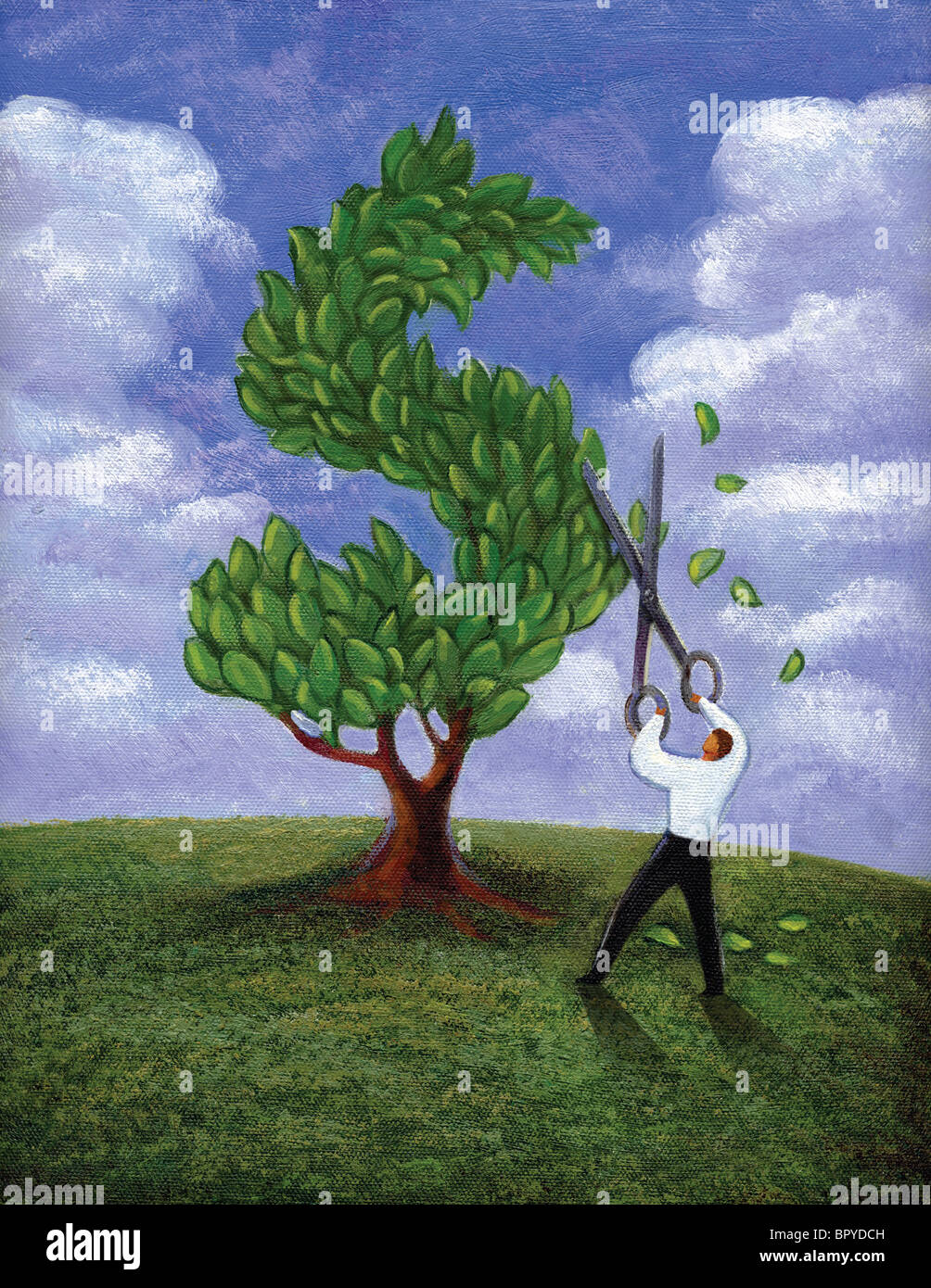 Businessman cutting and shaping a tree to a dollar sign Stock Photo - Alamy