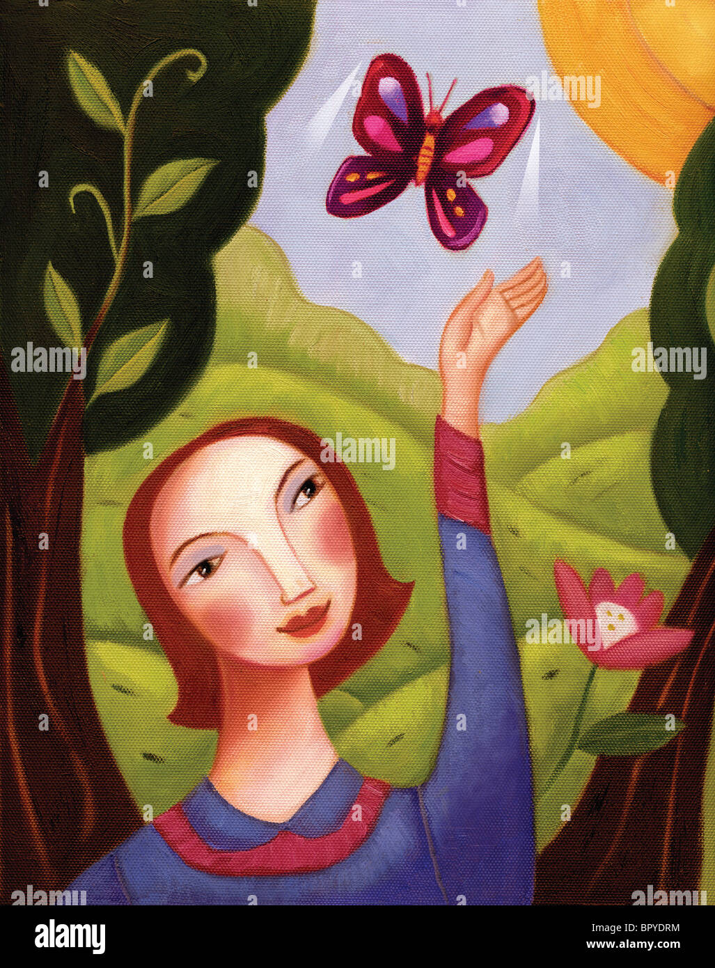 Closeup of a woman releasing a butterfly Stock Photo - Alamy