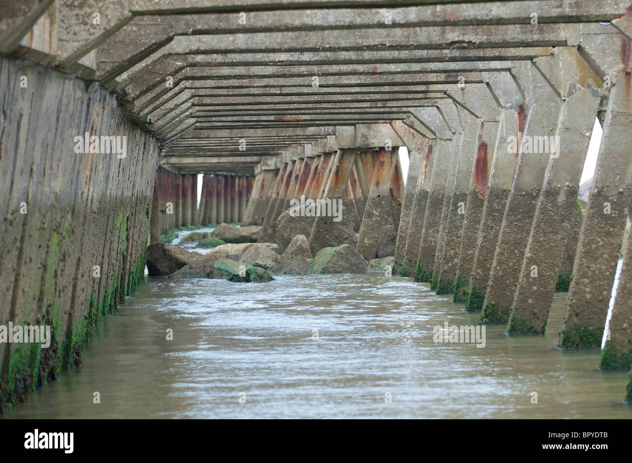 Concrete Pier Legs at Walberswick, Suffolk Stock Photo - Alamy