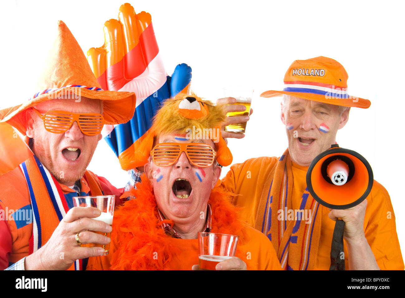 Dutch soccer fans in orange clothes with beer Stock Photo - Alamy