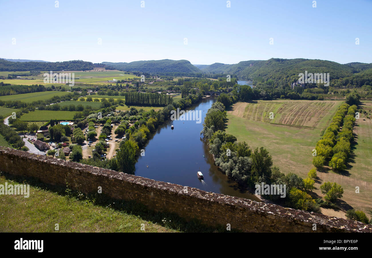 View from Beynac castle battlements of the river Dordogne in France ...