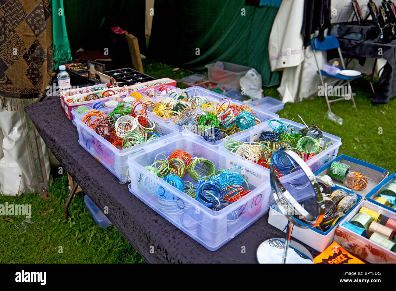 Large selection of Indian-style bangles on a stall at the bazaar of ...
