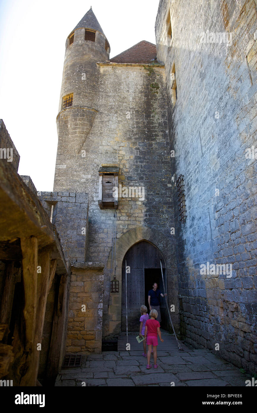 Entrance to the older part of Beynac castle in the Dordogne France ...