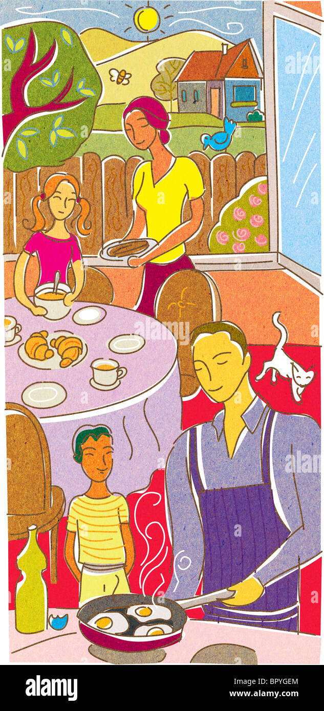 A family having brunch on their patio Stock Photo - Alamy