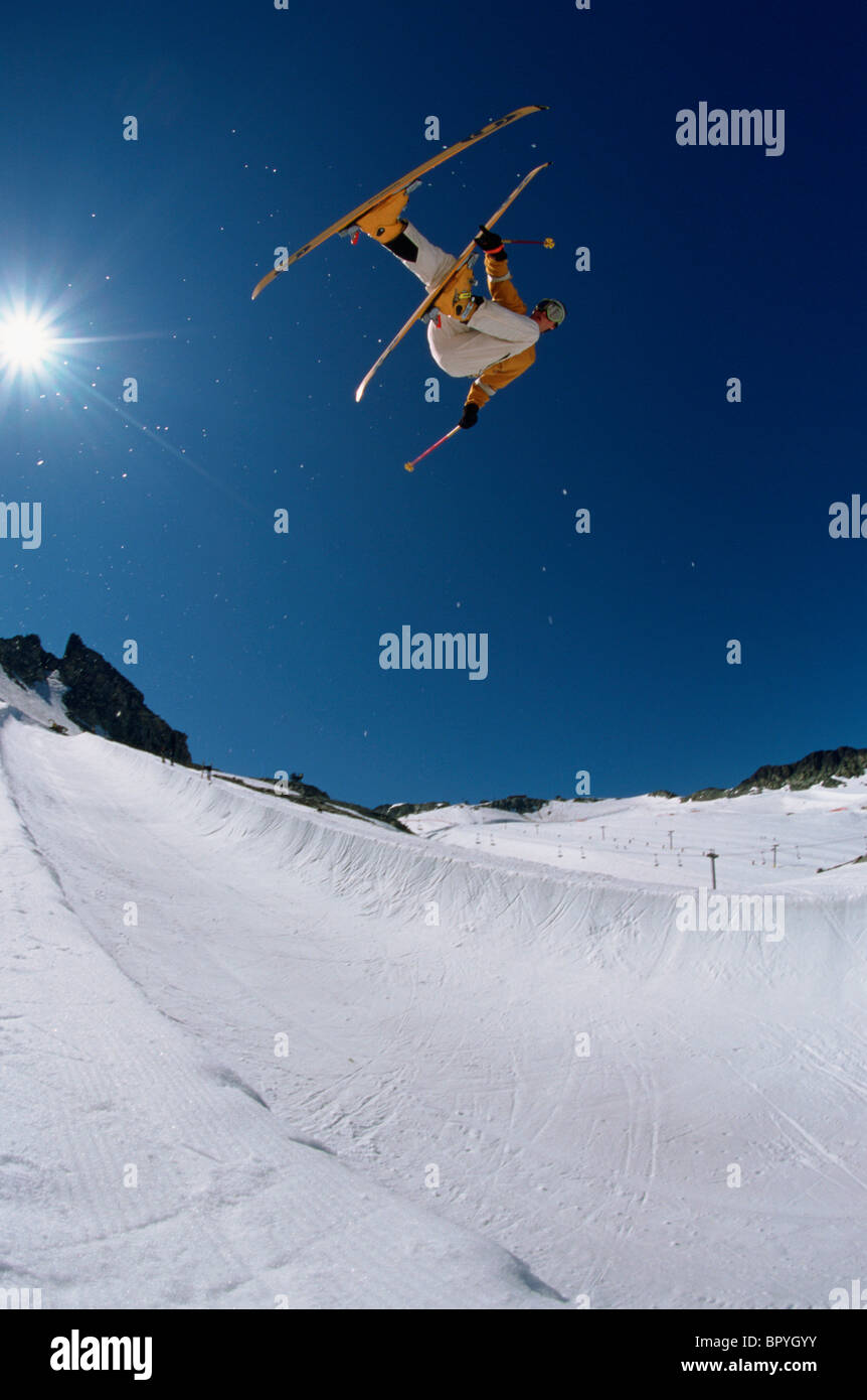 skier goes big in the half pipe Stock Photo - Alamy