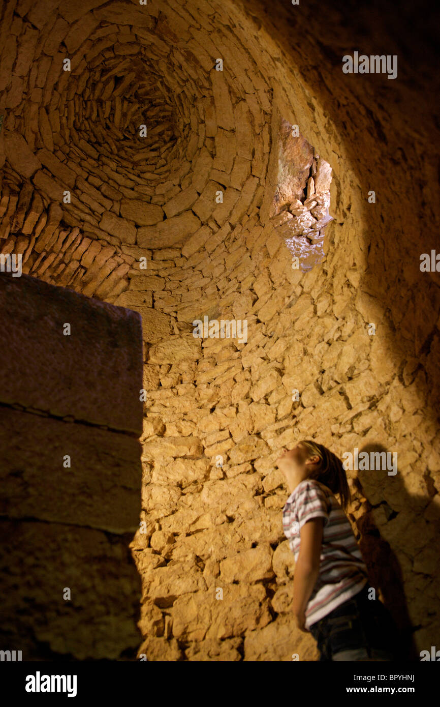 Spiral stonework in the ceiling of a staircase in Bonaguil castle in ...